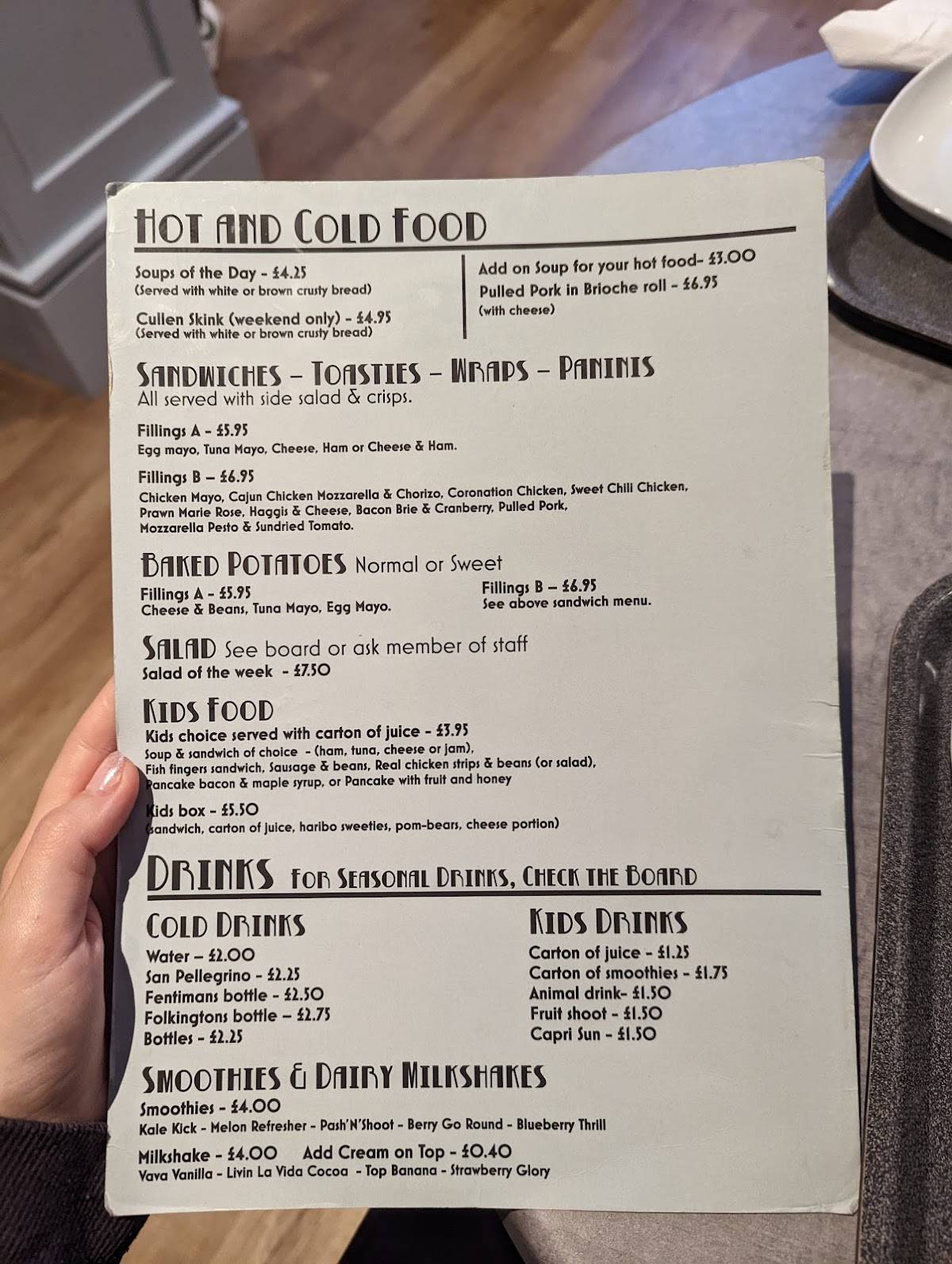 Menu at The Park Café cafe, Aberdeen, Hazlehead Park