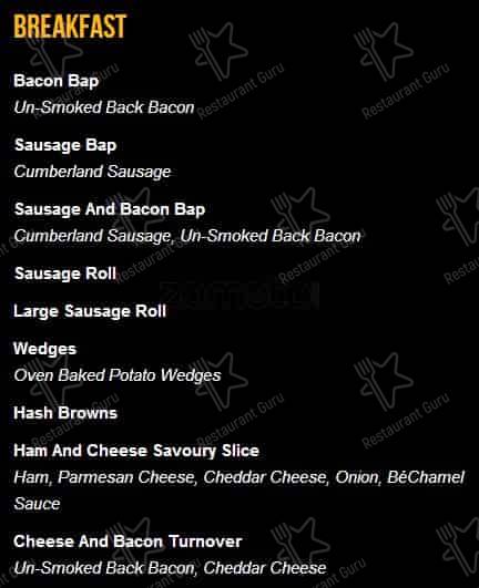 Menu at The Pasty Shop steakhouse, London, Paddington Station