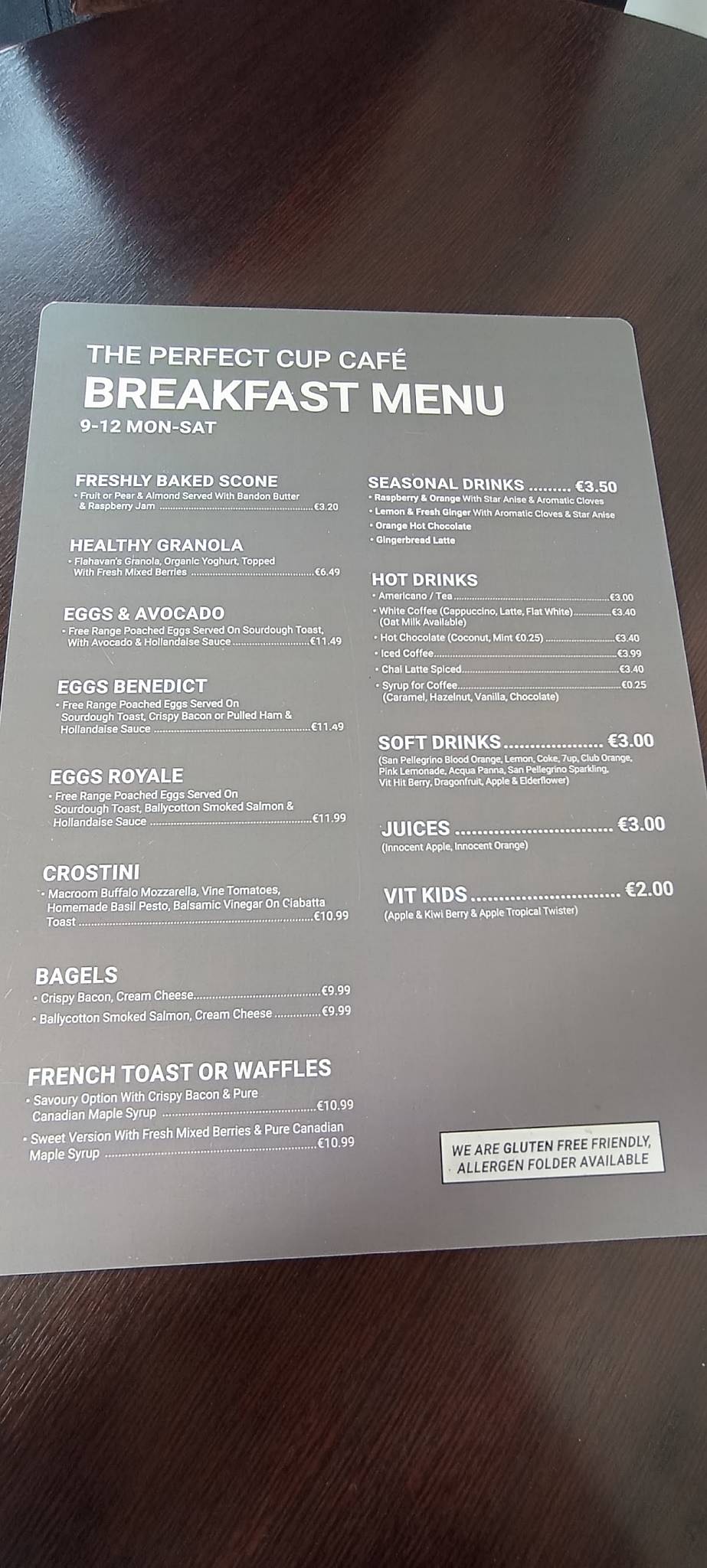Menu at The Perfect Cup cafe, Bandon