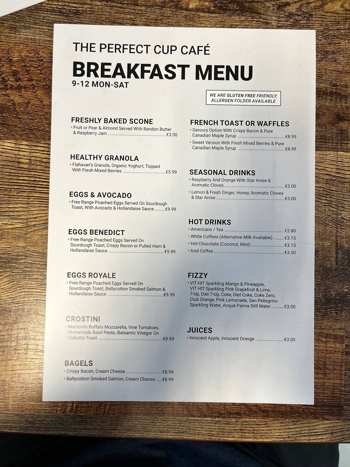 Menu at The Perfect Cup cafe, Bandon