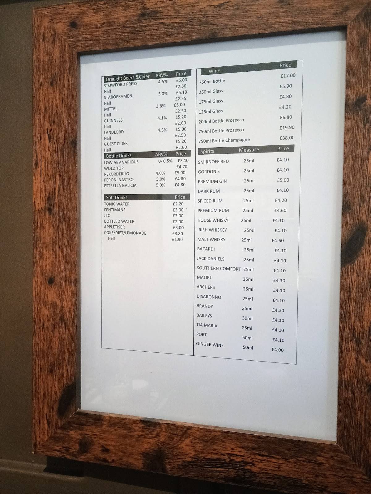Carta del pub y bar The Phoenix Inn, York, 75 George St