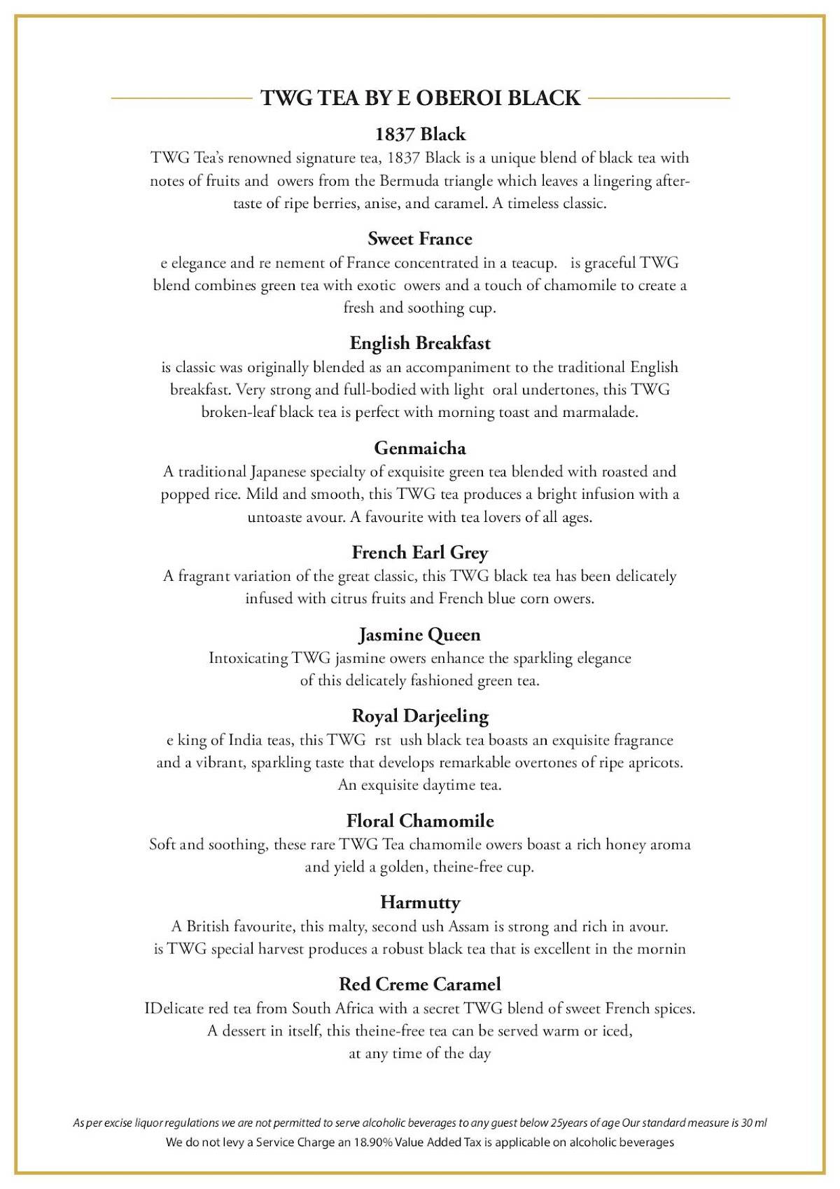 Menu at The Piano Bar & Cigar Lounge, Gurugram, The Oberoi