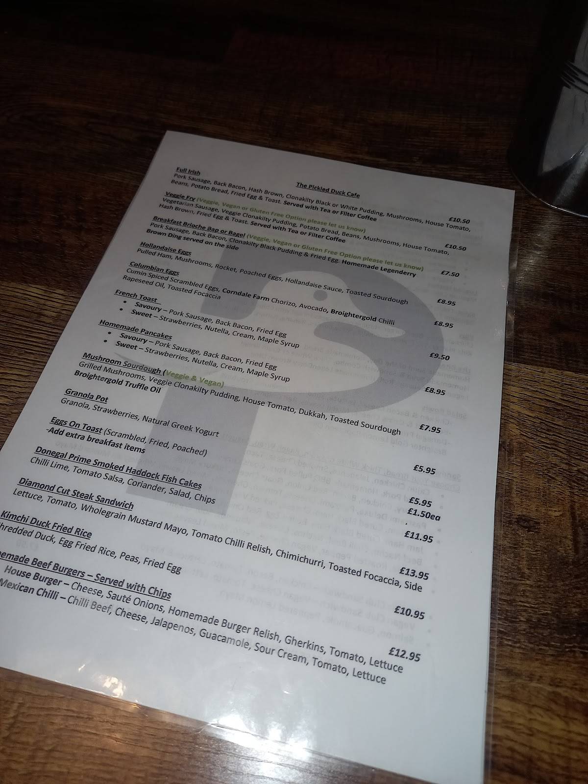 Menu at The Pickled Duck Cafe, Londonderry, 2-3 Shipquay Pl