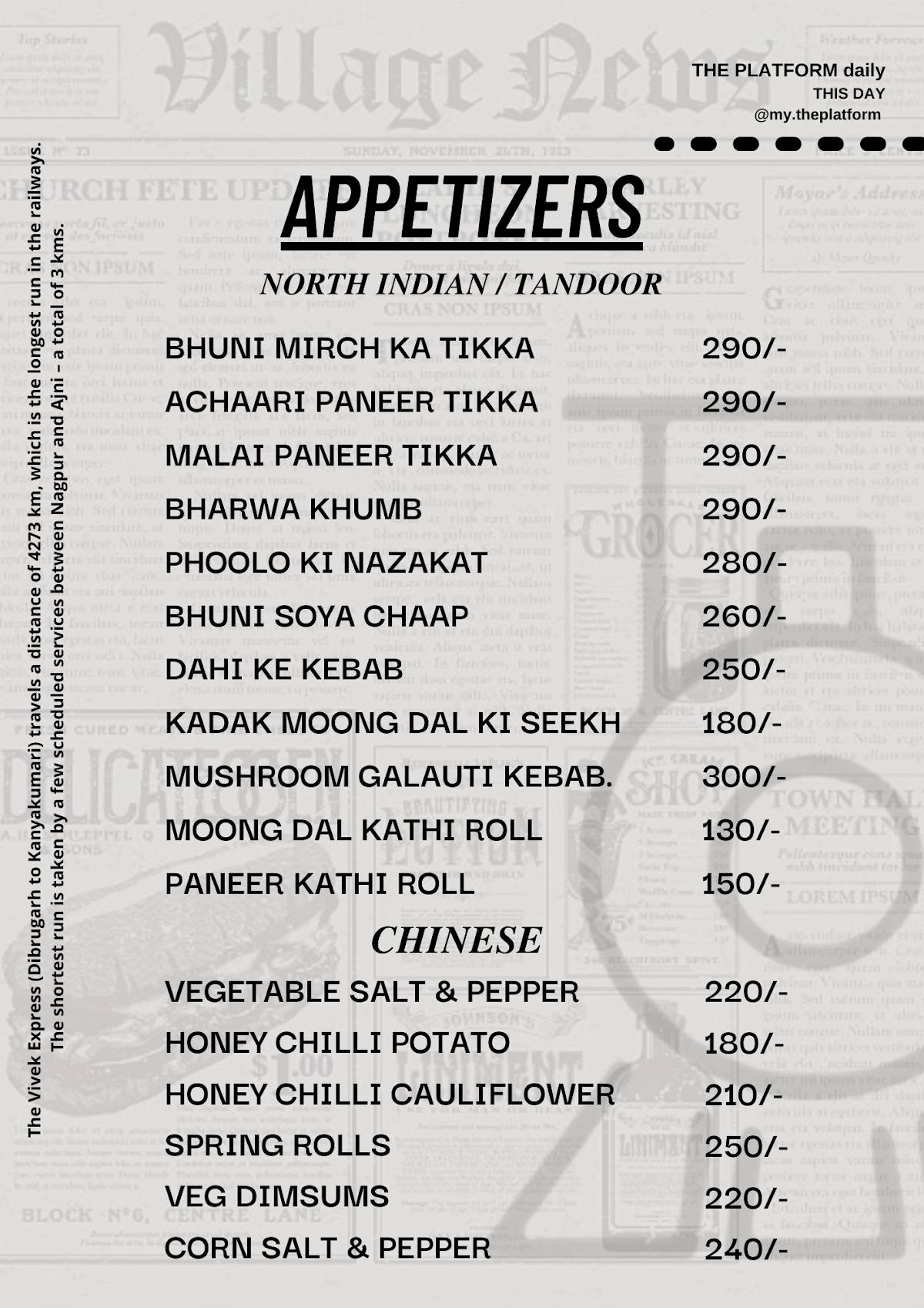 Menu at The Platform Restaurant, Panchkula
