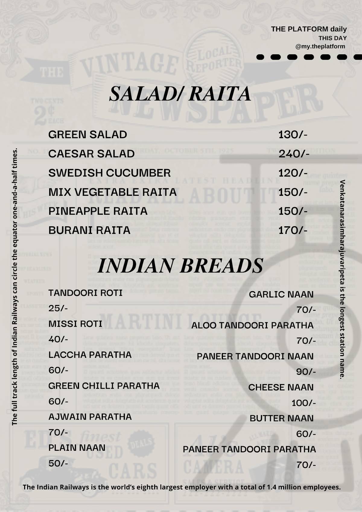 Menu at The Platform Restaurant, Panchkula
