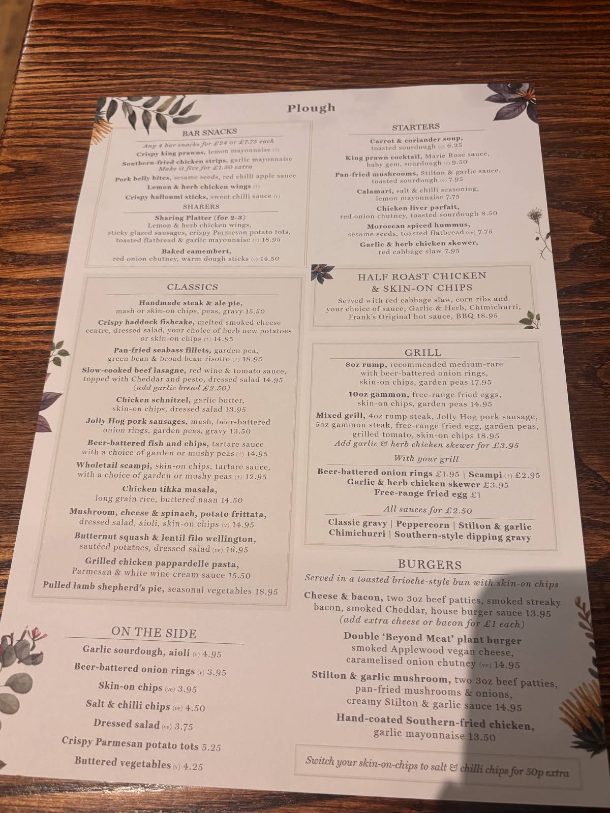 Menu at The Plough pub & bar, Alnwick