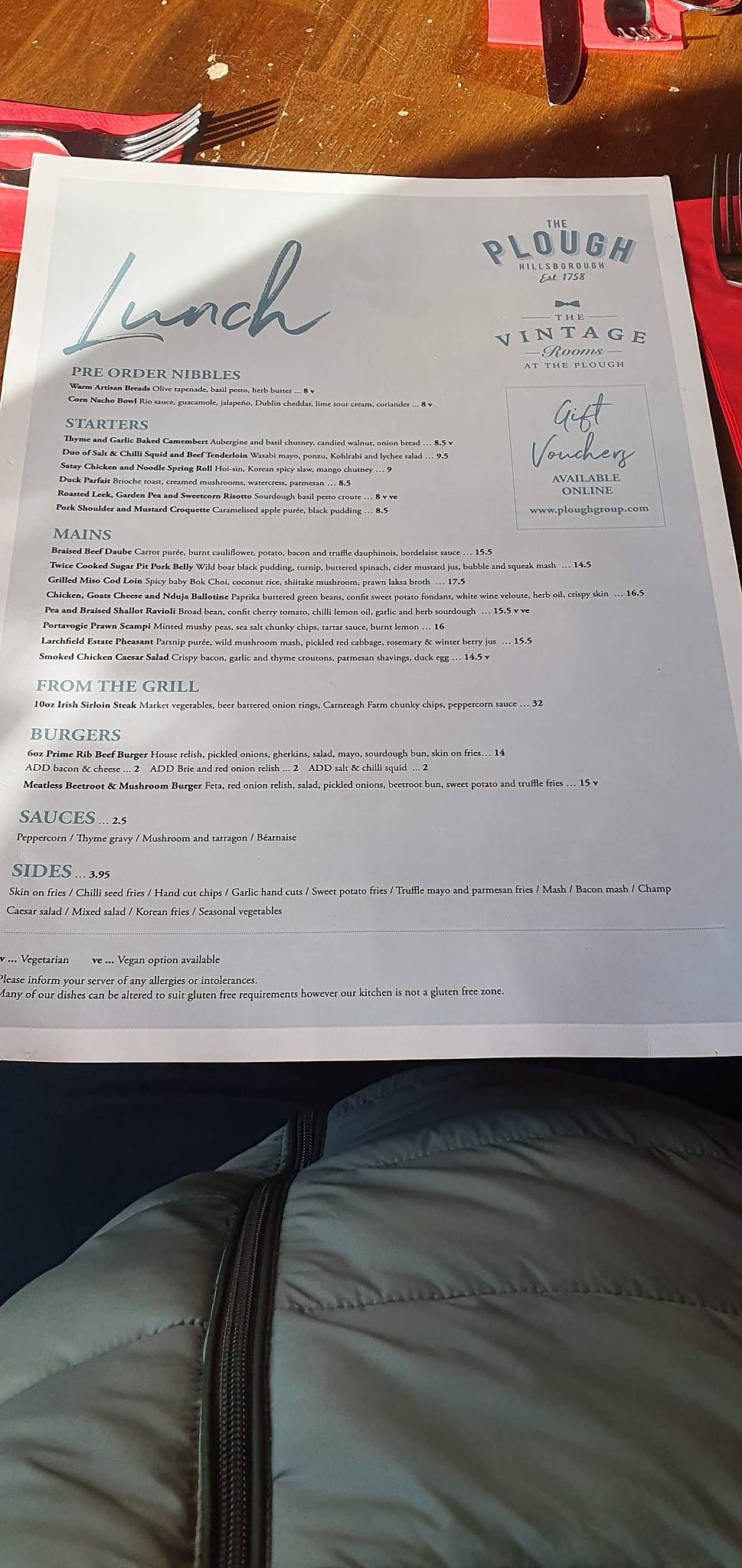 Menu at The Plough Inn pub & bar, Hillsborough