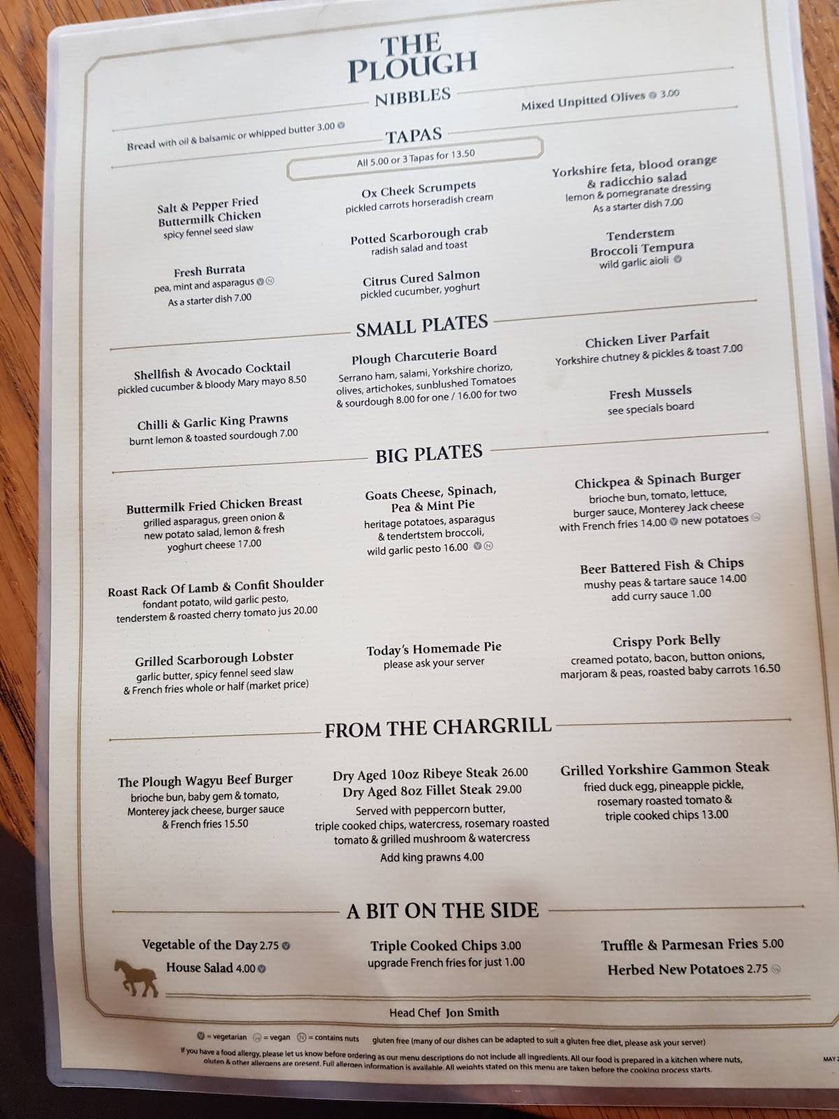 Menu at The Plough, Scalby pub & bar, Scarborough