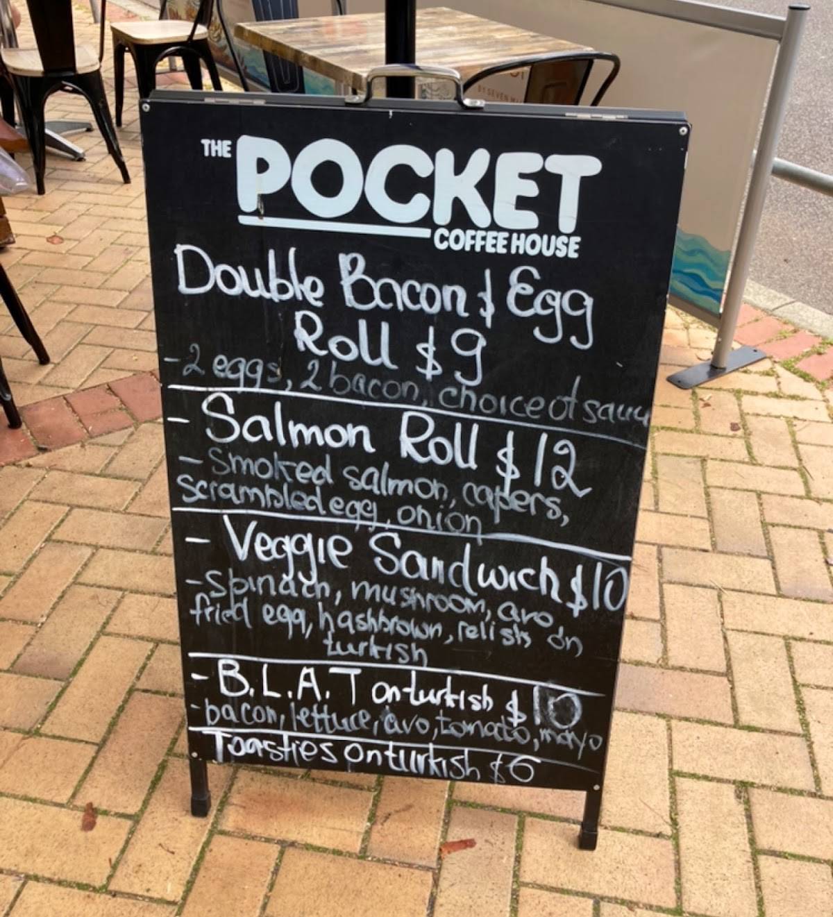 Menu at The Pocket Coffee House, The Entrance