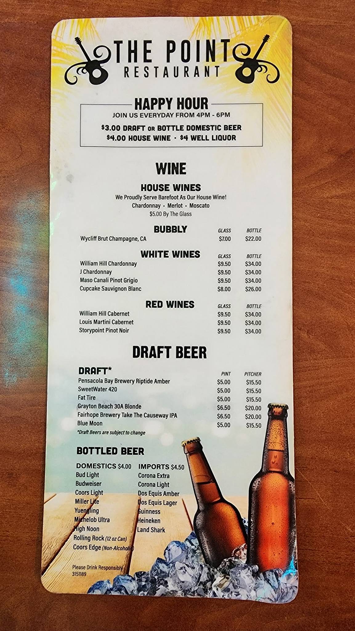 Menu at The Point Restaurant, Perdido Key
