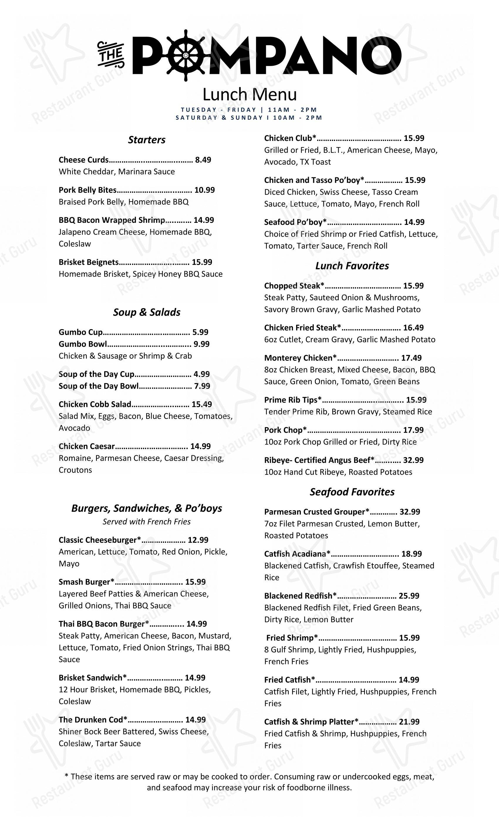 Menu at The Pompano pub & bar, Port Neches