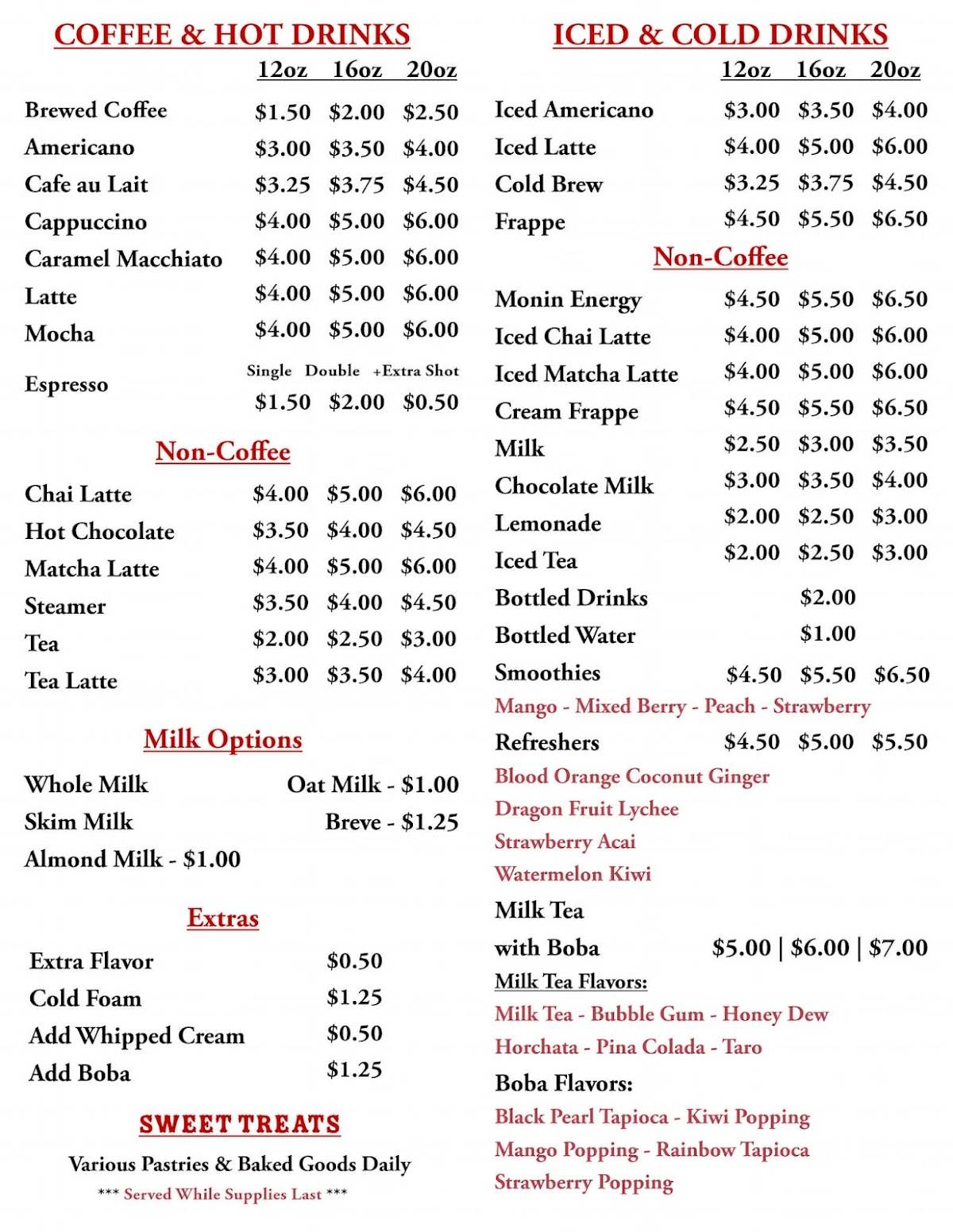 Menu at The Prairie Rose Coffee Shop & Treats, LLC, Corydon