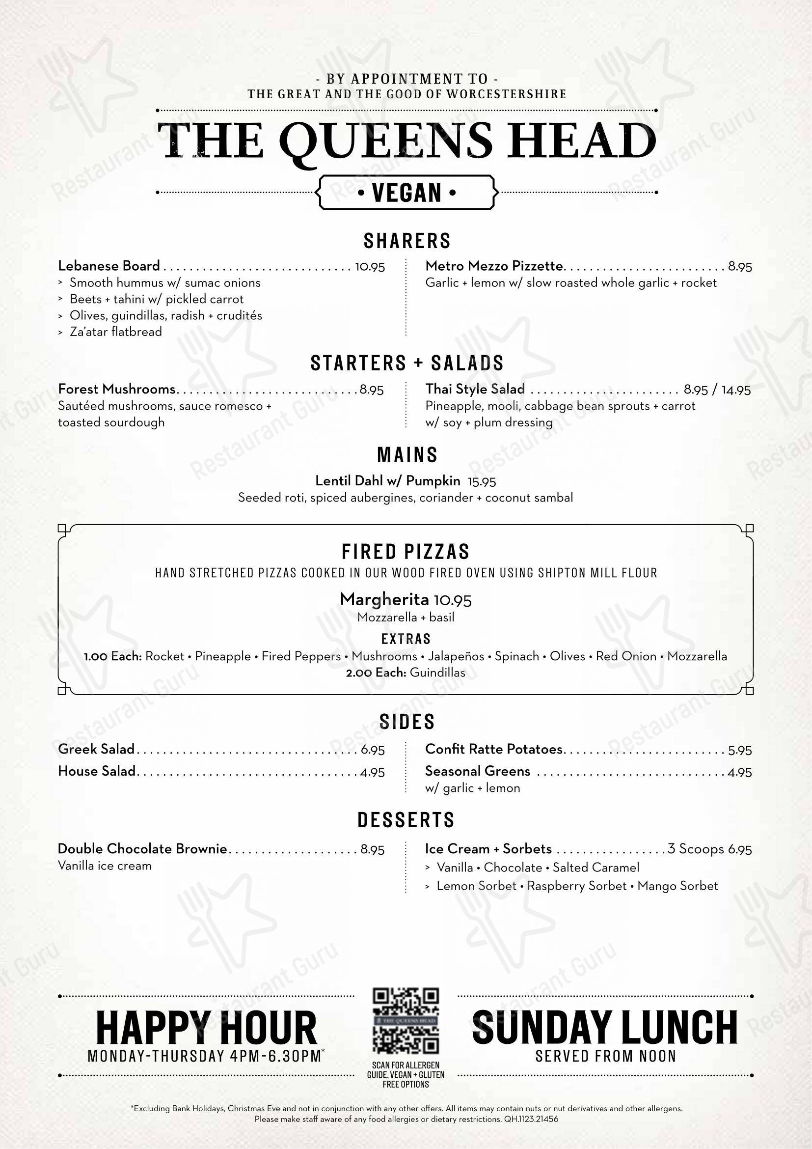 Menu at The Queens Head pub & bar, Bromsgrove, Sugarbrook Ln