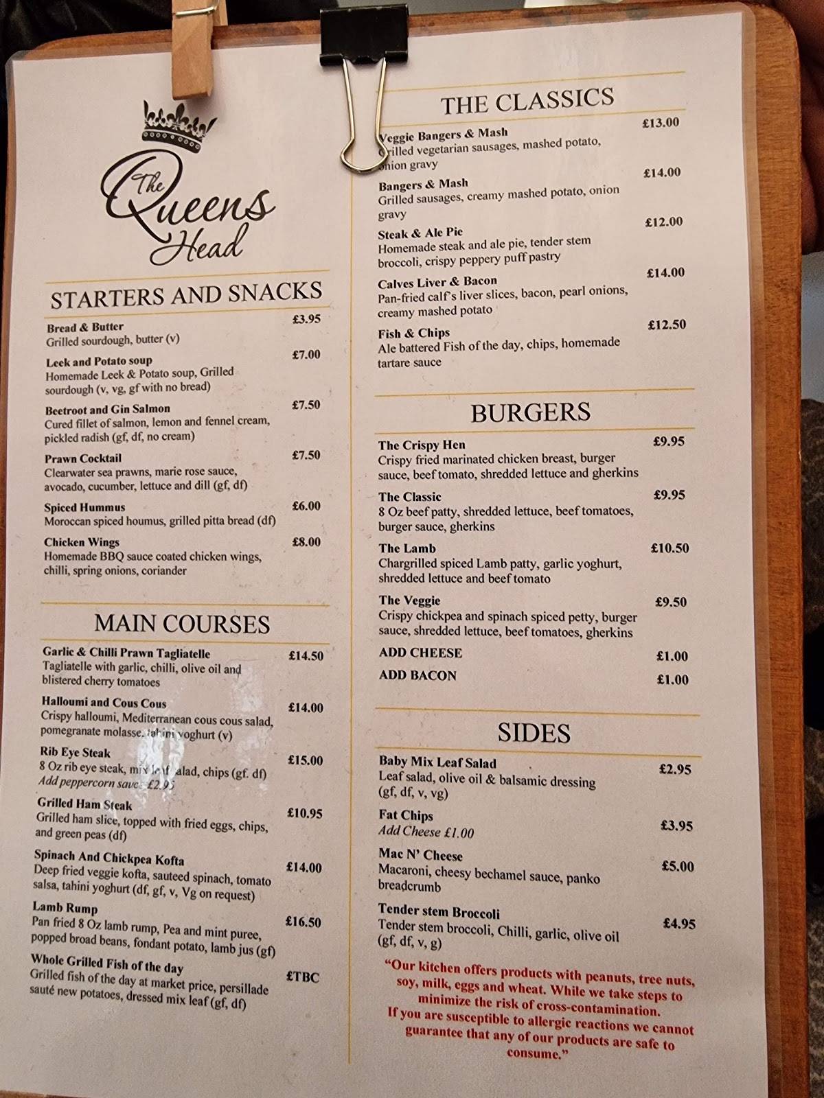 Menu at The Queens Head Hanham pub & bar, Bristol, 29 Lower Hanham Rd