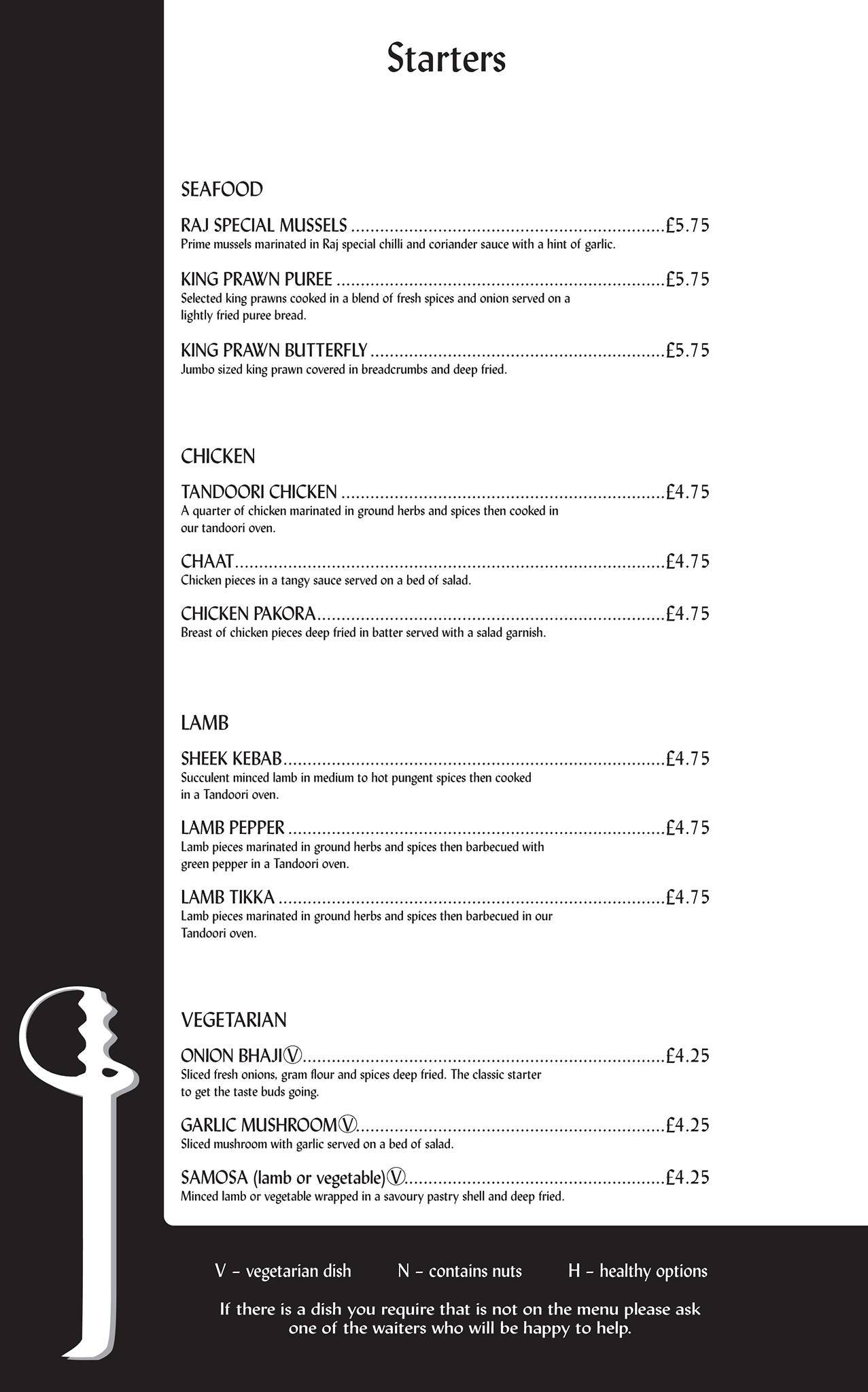 Menu at The Raj Restaurant, Kettering