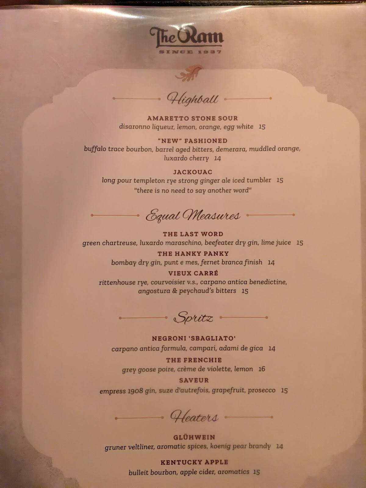 Menu at The Ram pub & bar, Sun Valley, 1 Sun Valley Rd
