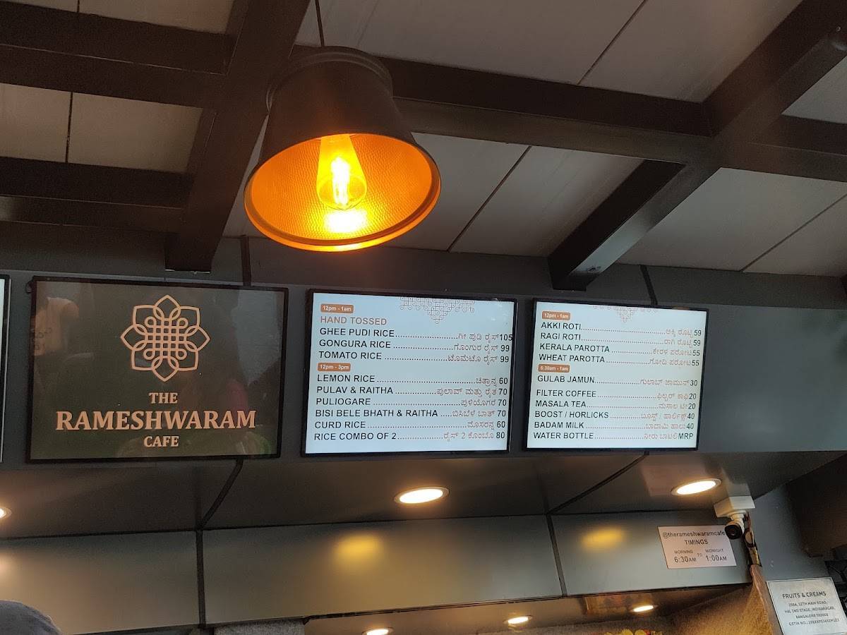 Menu at The Rameshwaram Cafe, Bengaluru