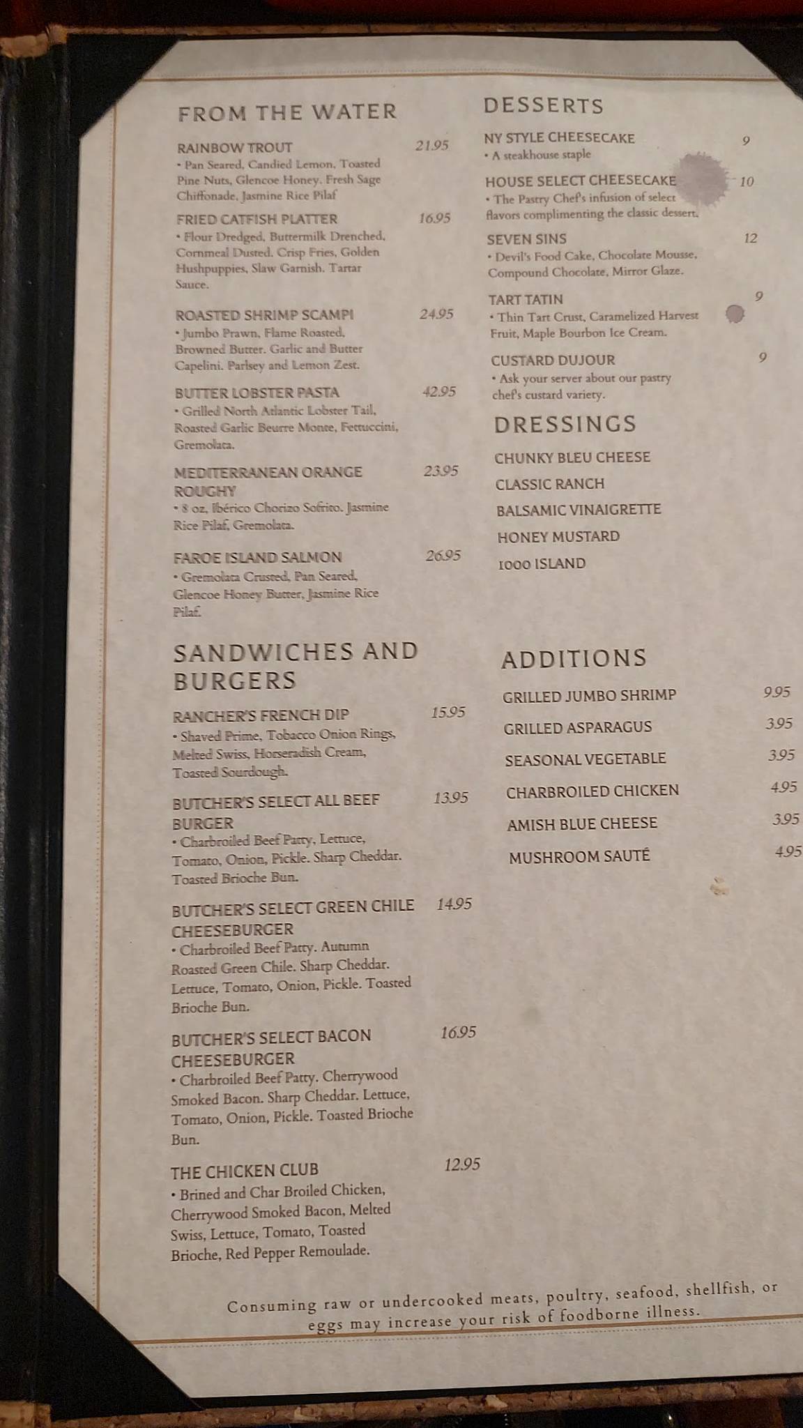 Menu at The Ranchers Steak and Seafood Restaraunt steakhouse, Ruidoso
