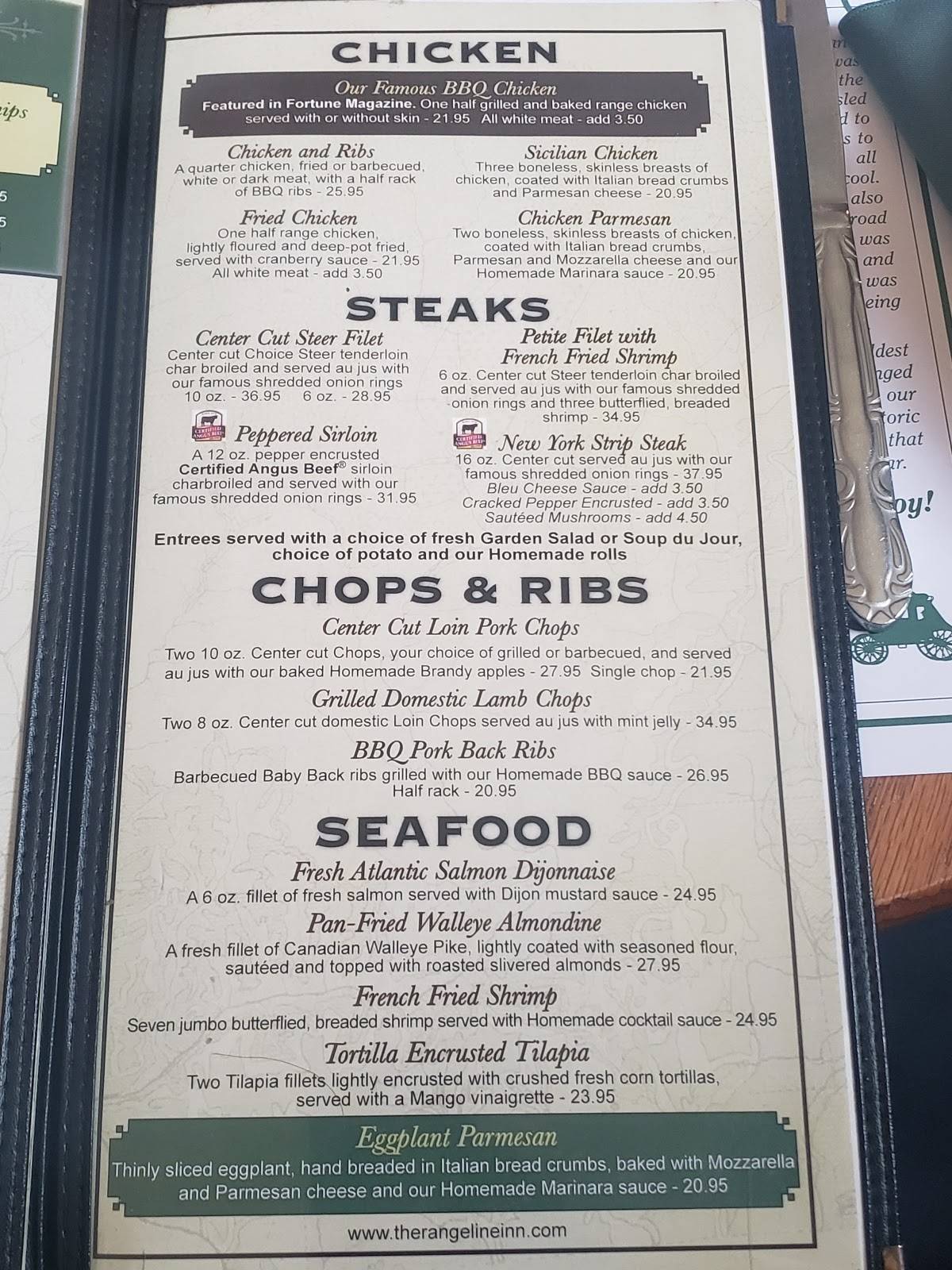 Menu at The Range Line Inn restaurant, Mequon