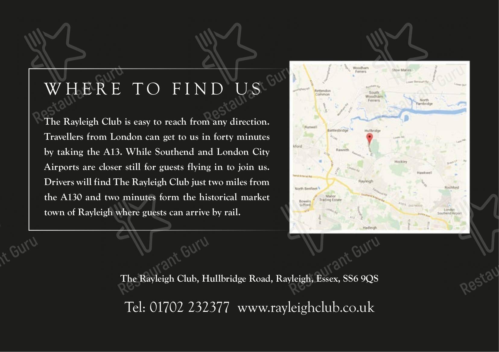Menu at The Rayleigh Club and Golf Resort, Rayleigh