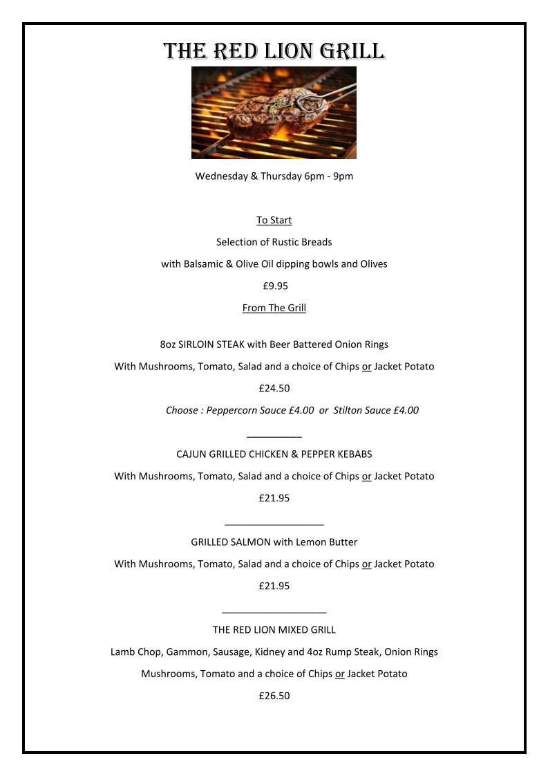 Menu at The Red Lion pub & bar, Kensworth