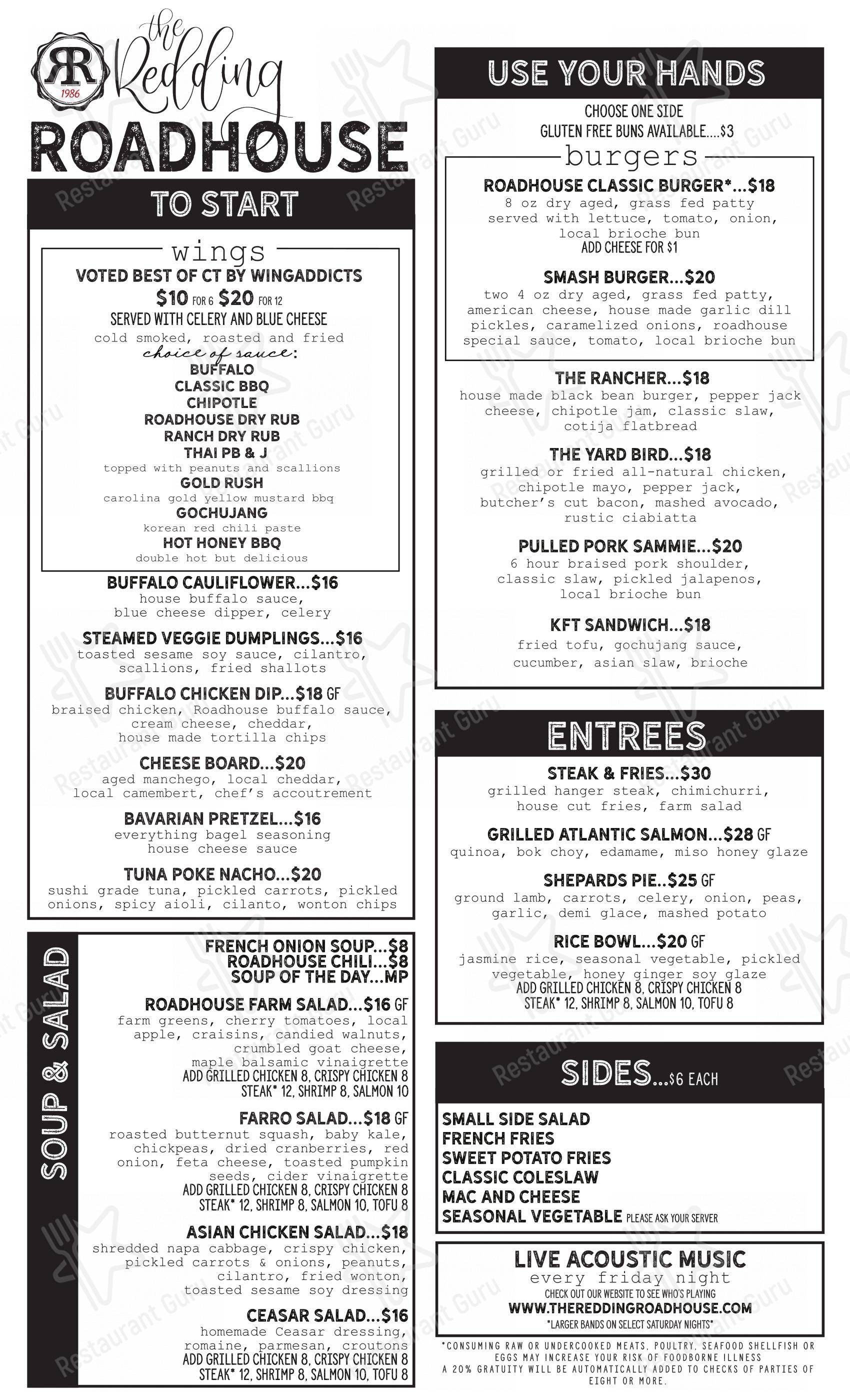 Menu at The Redding Roadhouse pub & bar, Redding