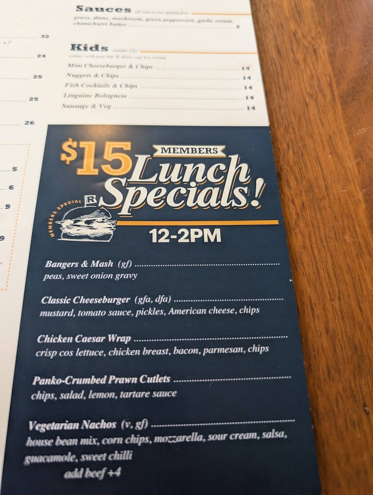 Menu at The Regal Inn restaurant, Tenambit