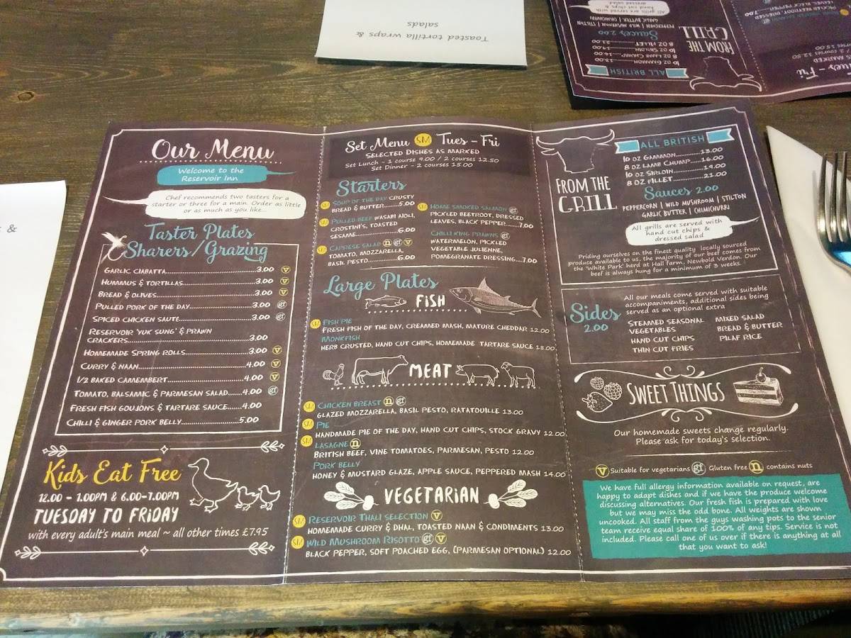 Menu at The Reservoir Inn, Thornton. steakhouse, Bagworth
