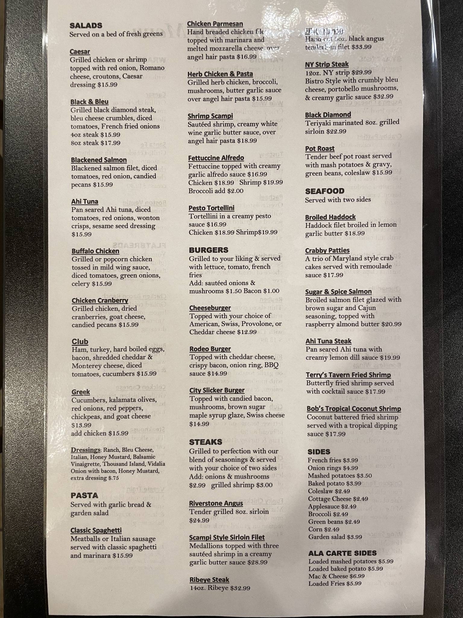 Menu at The Riverstone Inn pub & bar, Towanda, 47 Leisure Dr