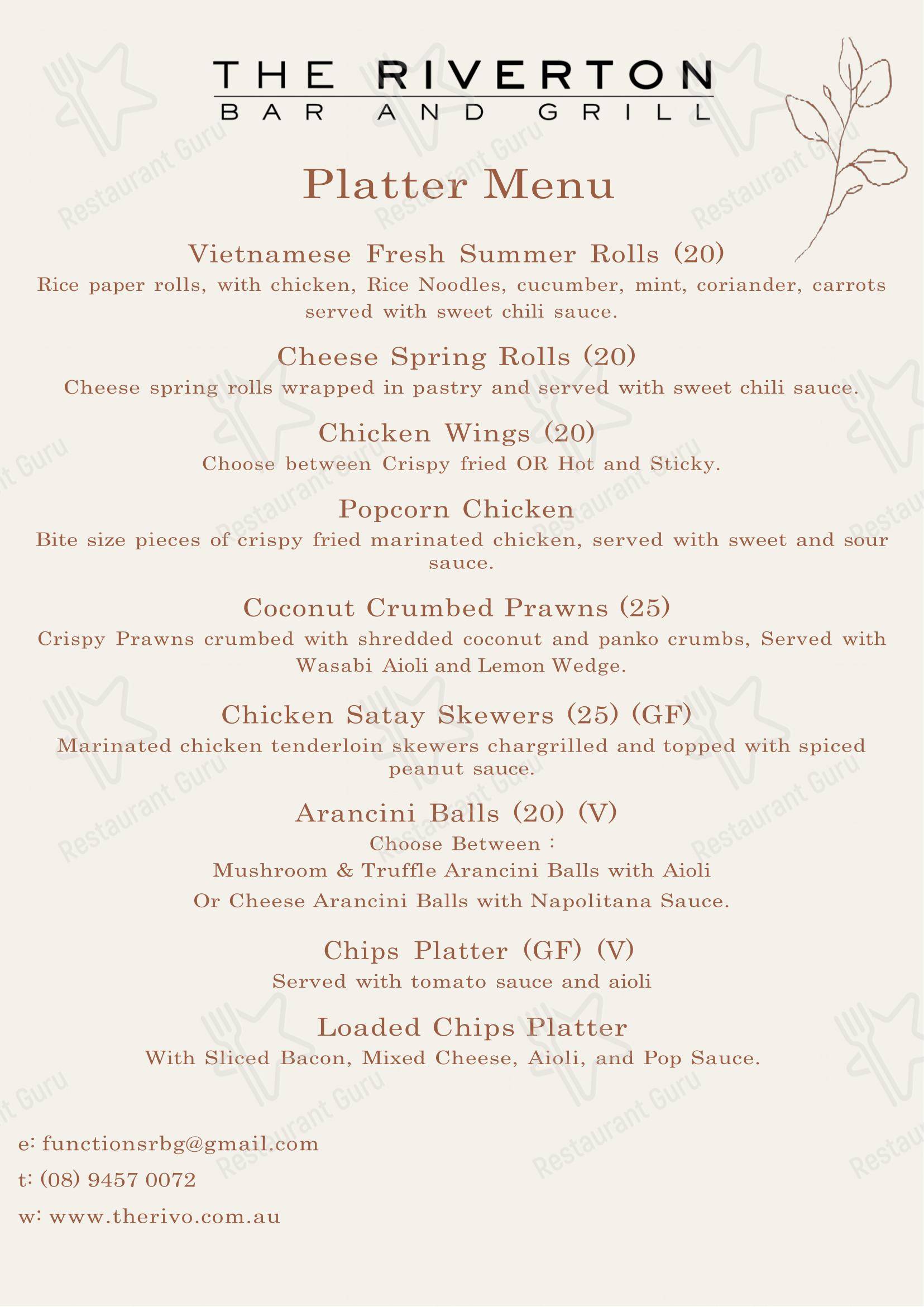 Menu at The Riverton Bar and Grill, Parkwood