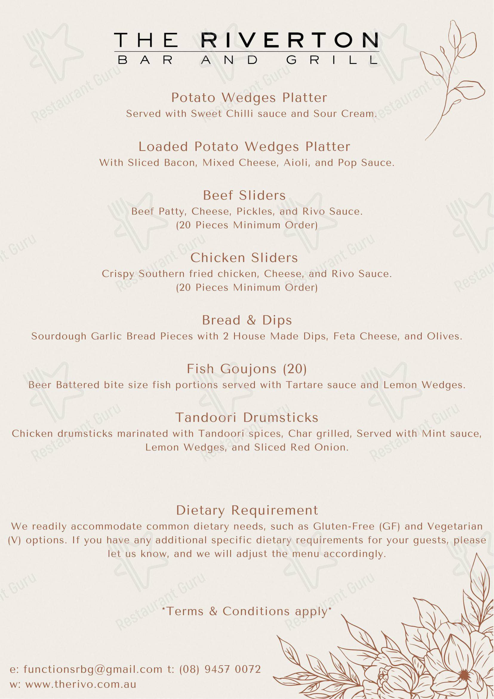 Menu at The Riverton Bar and Grill, Parkwood