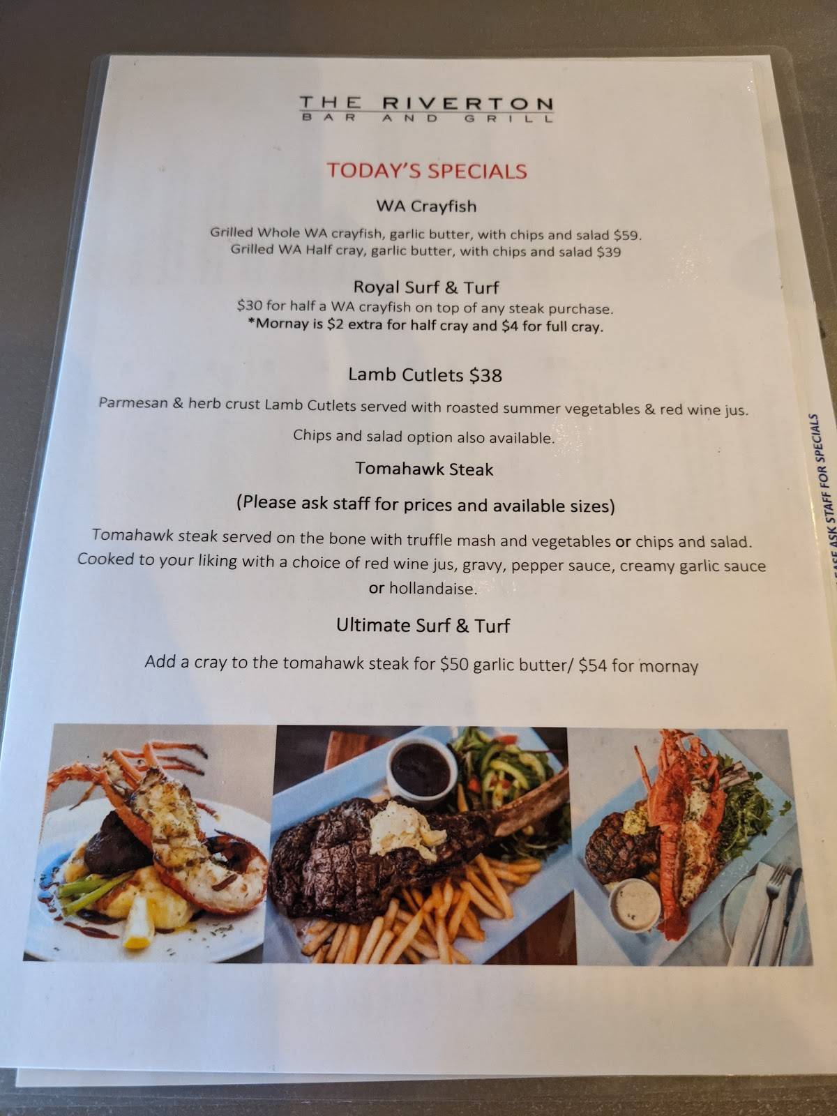 Menu at The Riverton Bar and Grill, Riverton