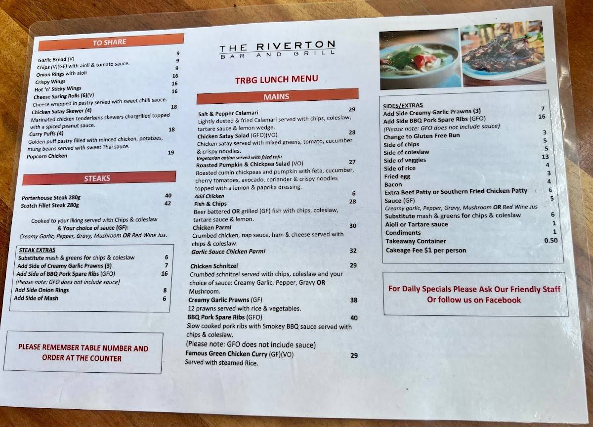 Menu at The Riverton Bar and Grill, Riverton