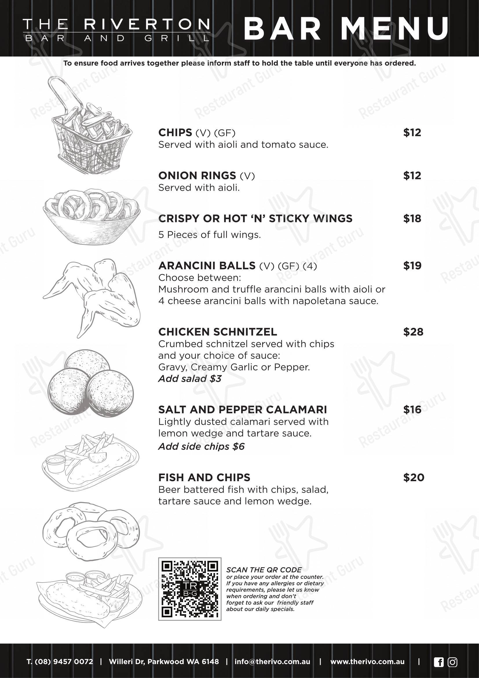 Menu at The Riverton Bar and Grill, Parkwood