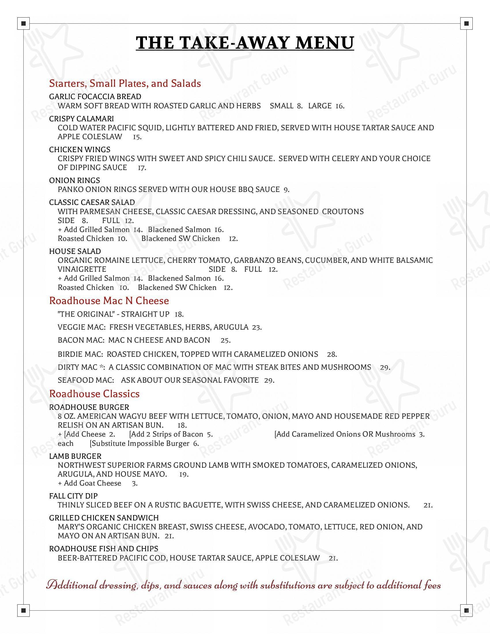 Menu at The Roadhouse Restaurant and Inn, Fall City