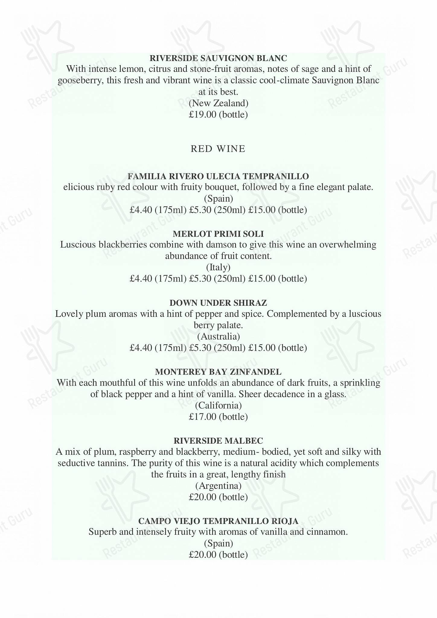 Menu at The Roebuck pub & bar, Draycott in the Clay