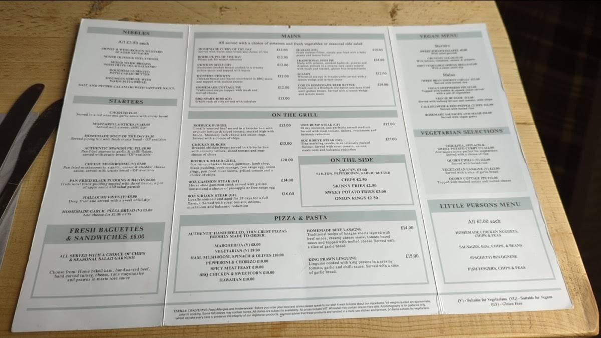 Menu at The Roebuck pub & bar, Draycott in the Clay