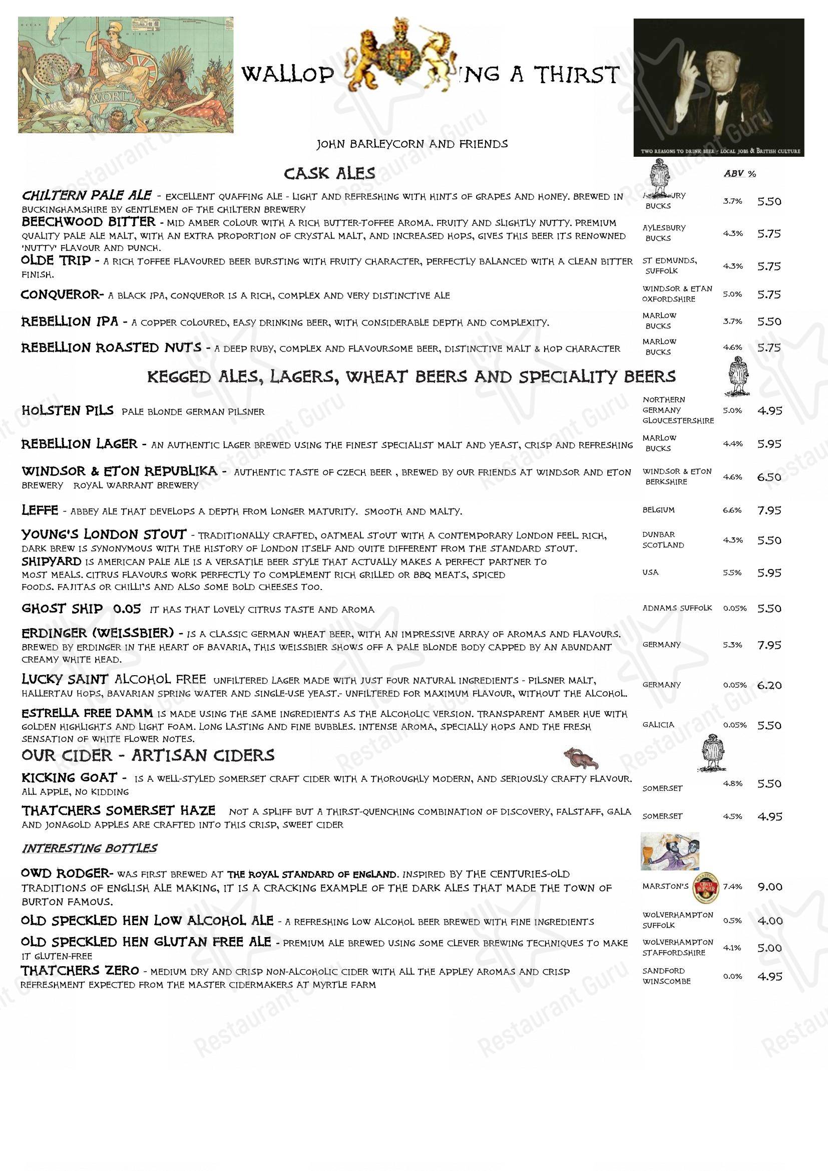 Menu at The Royal Standard of England pub & bar, Beaconsfield