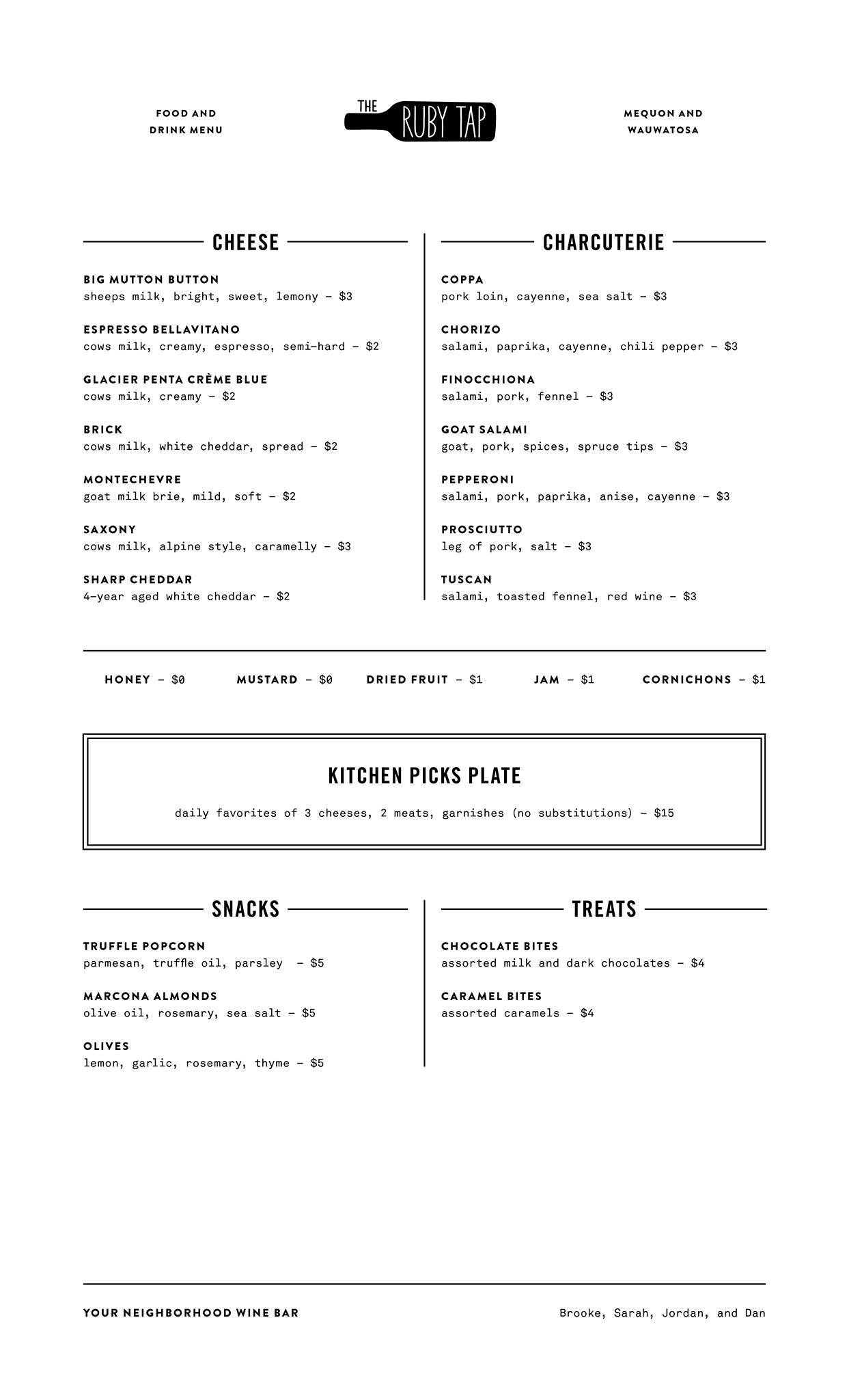 Menu at The Ruby Tap pub & bar, Wauwatosa
