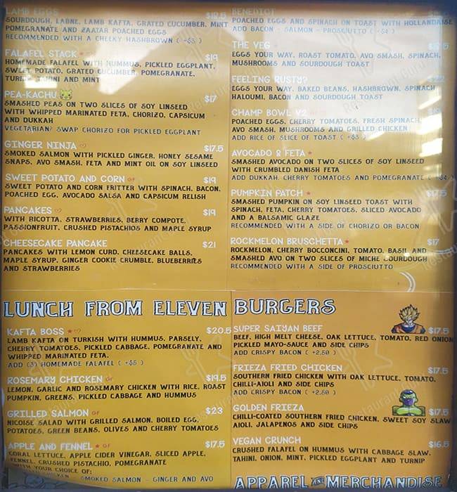 Menu at The Rusty Rabbit cafe, Darlinghurst