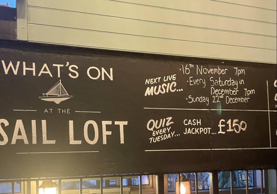 Menu at The Sail Loft, Greenwich pub & bar, London, 11 Victoria Parade
