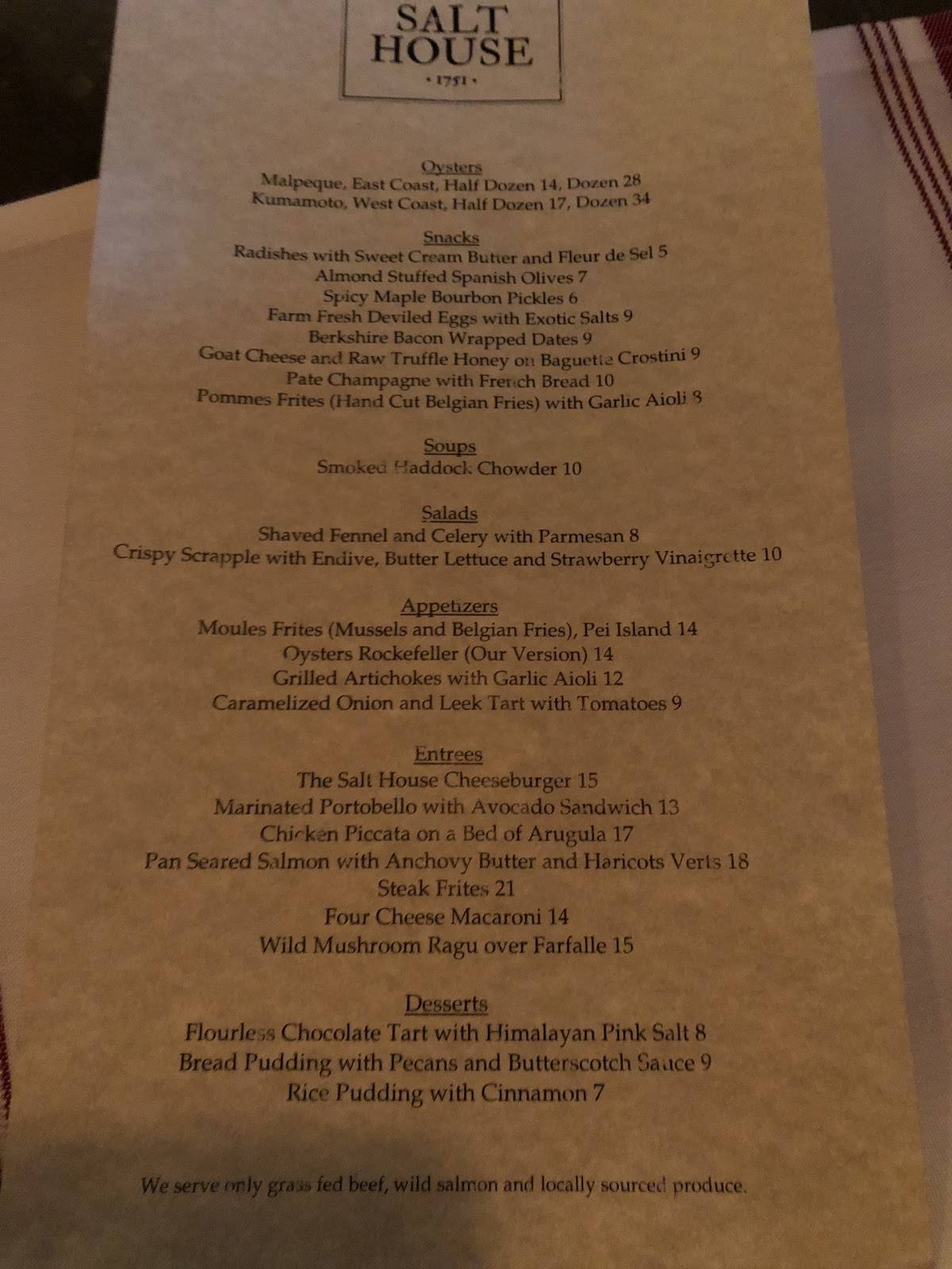 Menu at The Salt House pub & bar, New Hope