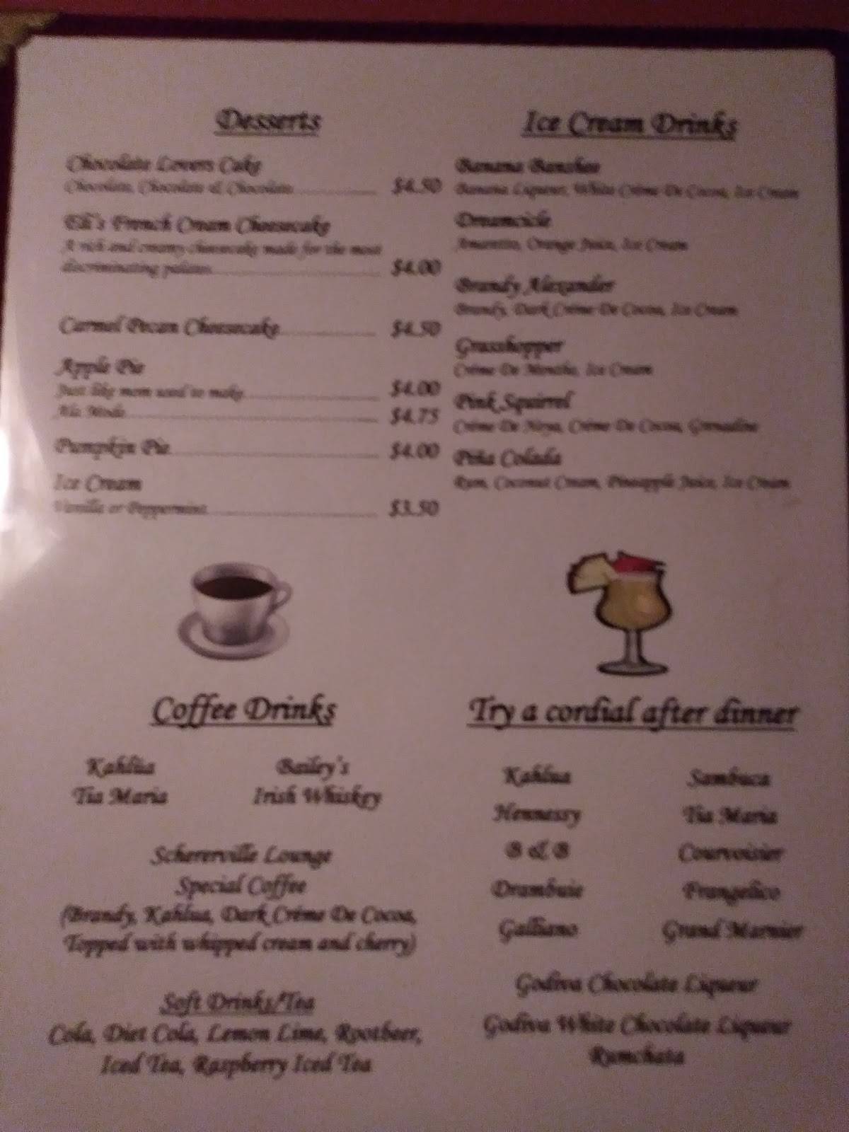 Menu at The Schererville Lounge restaurant, Schererville