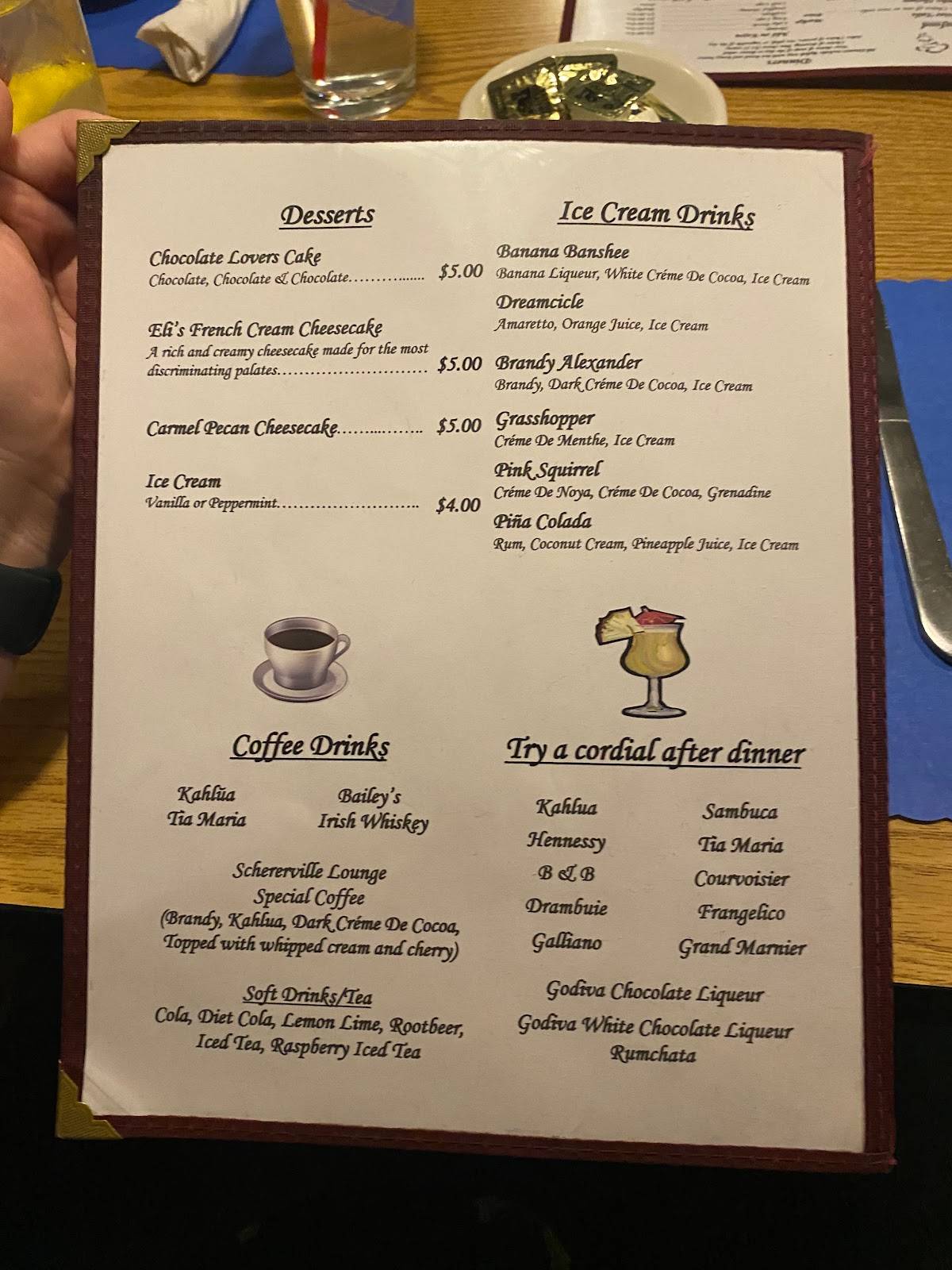 Menu at The Schererville Lounge restaurant, Schererville