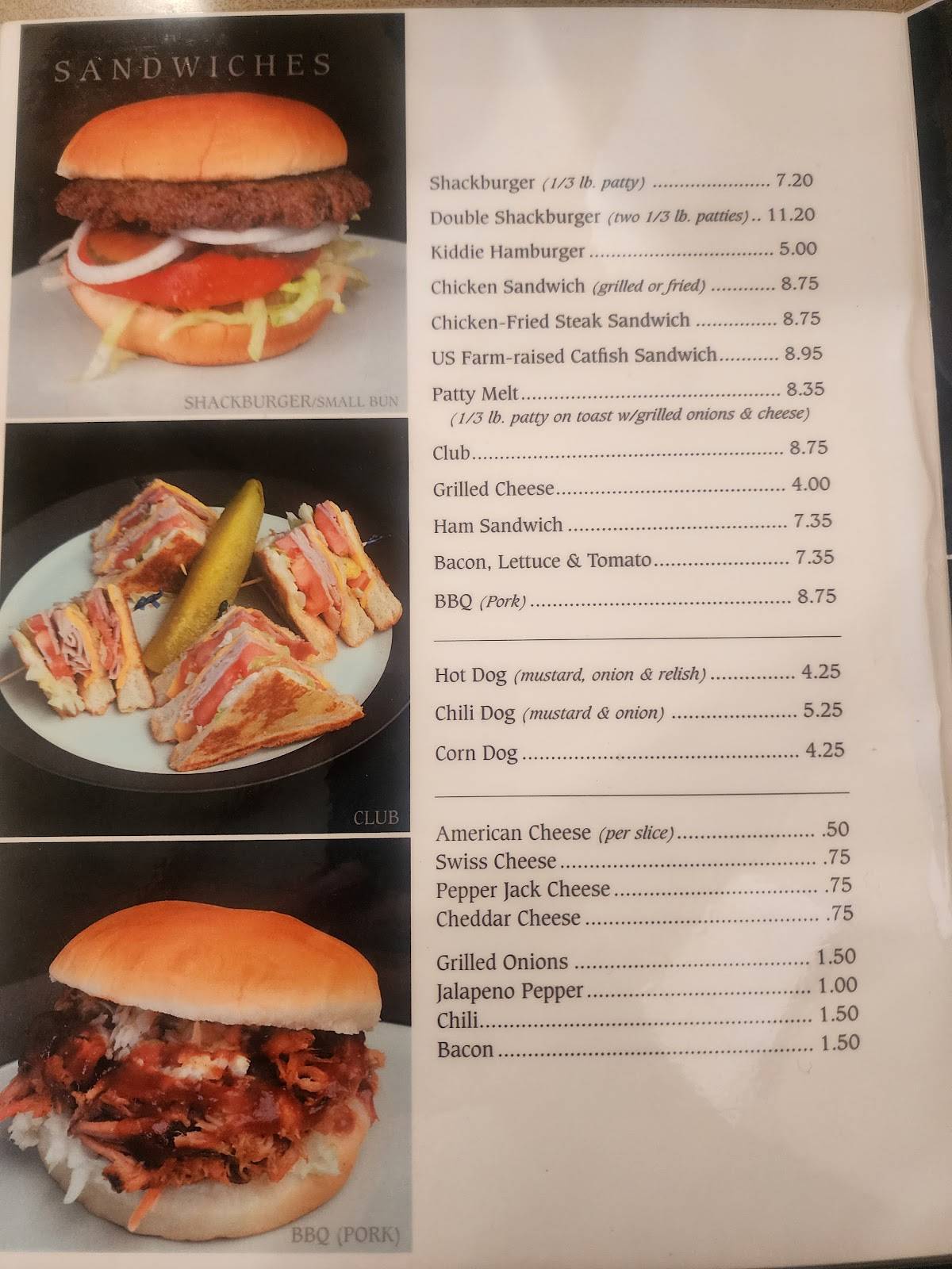 Menu at The Shack fast food, Jessieville
