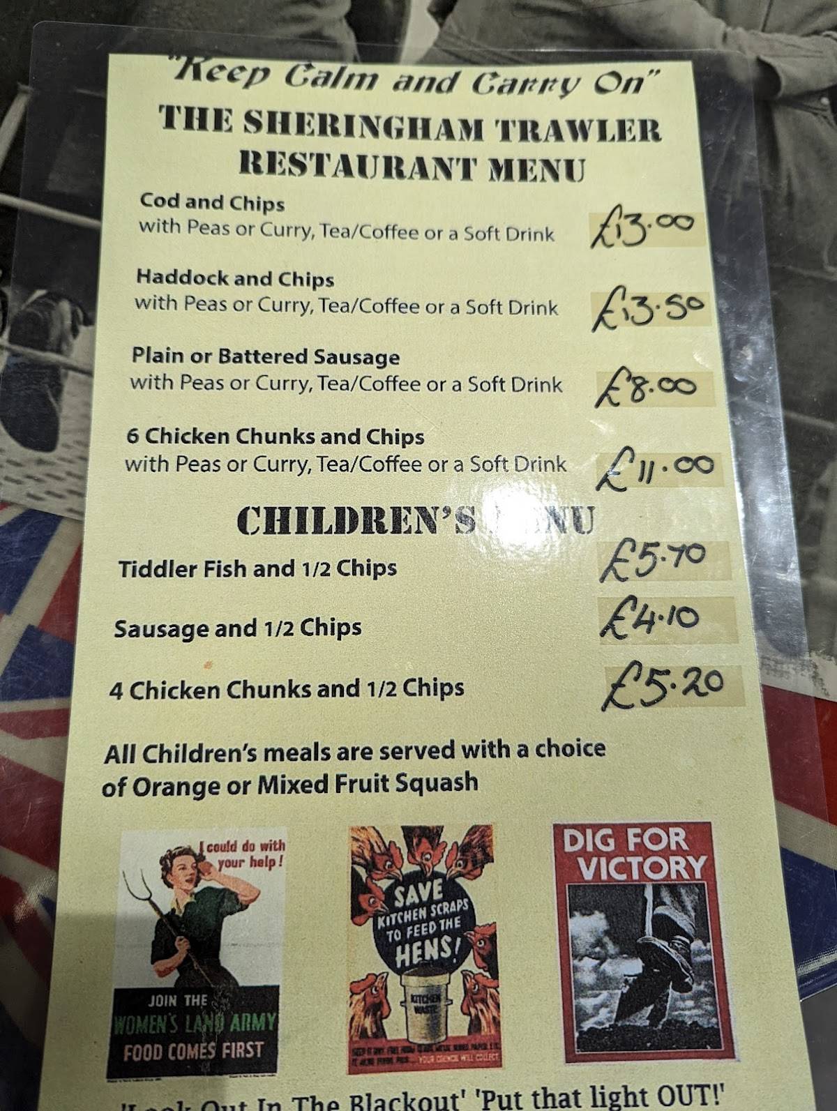 Menu at The Sheringham Trawler restaurant, Sheringham