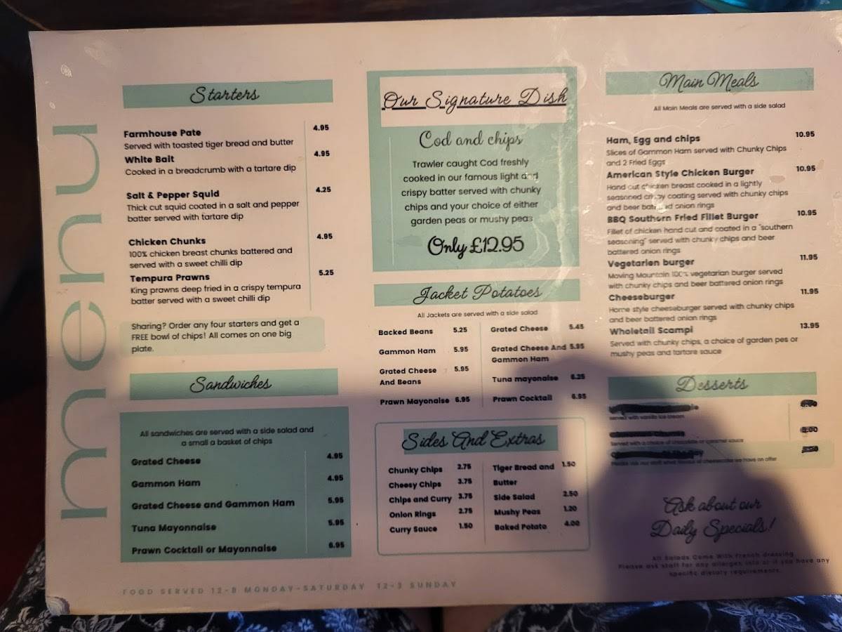 Menu at The Ship Inn pub & bar, Folkestone, 23 The Stade