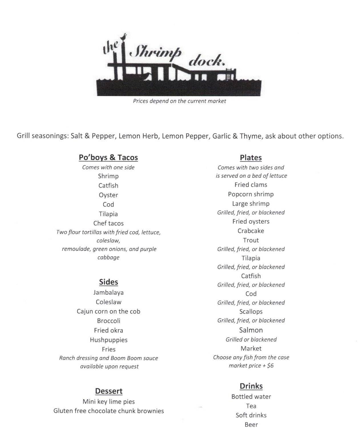 Menu at The Shrimp Dock Bearden restaurant, Knoxville, Kingston Pike