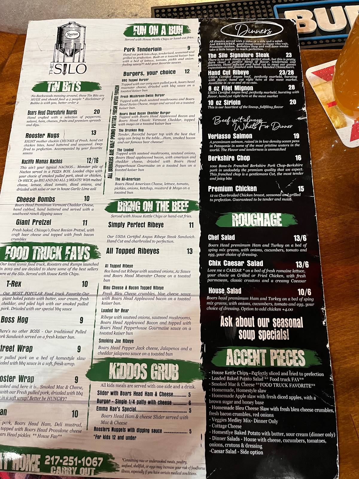 Menu at The Silo pub & bar, Marshall