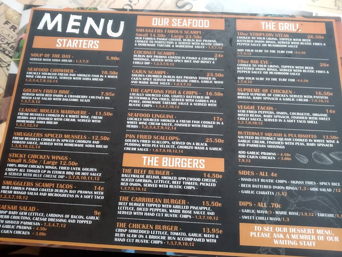 Menu at The Smugglers Rest (Under new ownership) pub & bar, Clogherhead